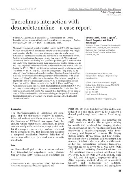 Pdf Tacrolimus Interaction With Dexmedetomidine—a Case Report