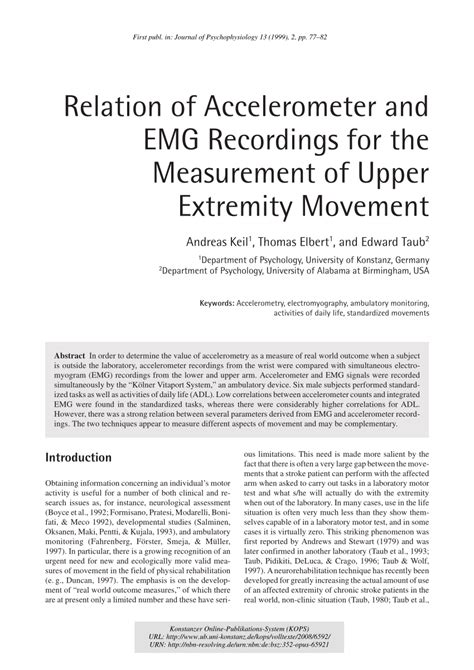 Pdf Relation Of Accelerometer And Emg Recordings For The Measurement Of Upper Extremity Movement