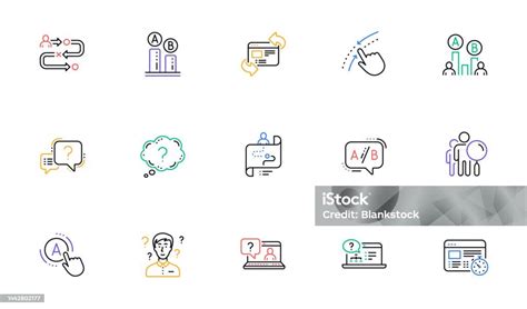 Ux 라인 아이콘입니다 Ab 테스트 여정 경로 맵 및 물음표 선형 아이콘 세트입니다 벡터 개념에 대한 스톡 벡터 아트 및 기타 이미지 Istock