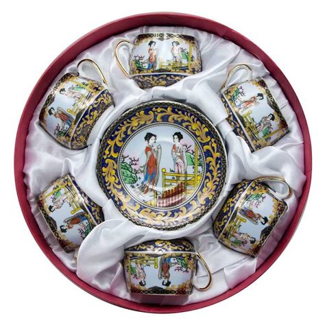 Подарунковий набір чайний сервіз круглий фарфоровий східна тематика 14 24427 низькі ціни