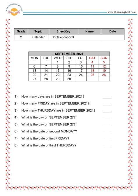 Reading Calendar Worksheets For Grade 2 In 2025 Calendar Worksheets