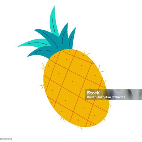 장식 디자인에 대한 일러스트레이션 파인애플 여름 과일은 흰색 배경에 고립 되어 있습니다 플랫 벡터 그림입니다 건강한 유기농 비건 식품 0명에 대한 스톡 벡터 아트 및 기타