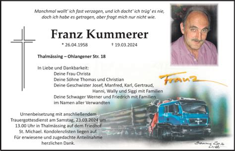 Traueranzeigen Von Franz Kummerer Trauer Nn De