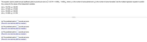 Solved The Y Values For The Values Of The Independent Chegg Com