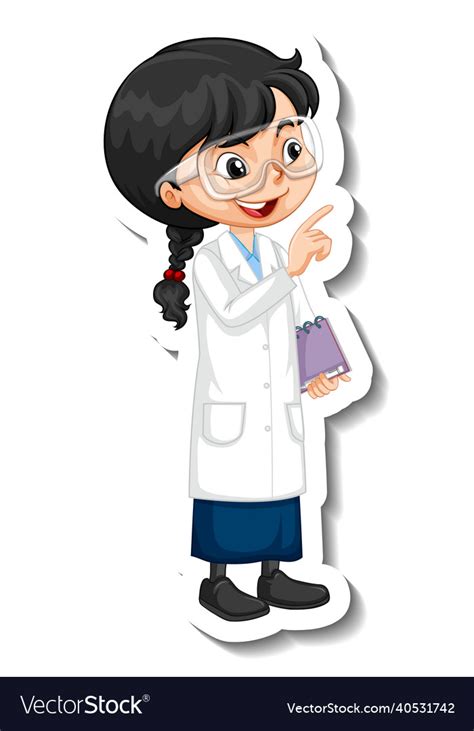 Scientist Girl Cartoon Character Sticker Vector Image
