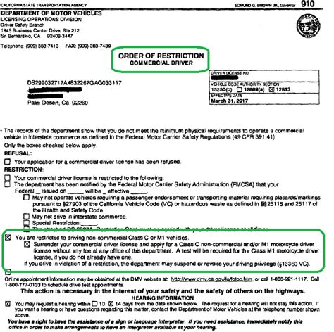 California Dmv Commercial Driver Order Of Restrictioncalifornia Dmv