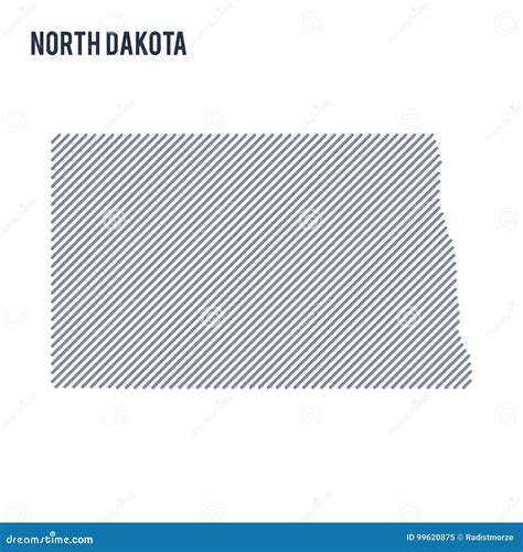 Vector Abstract Hatched Map Of State Of North Dakota With Oblique Lines Isolated On A White