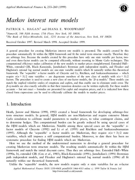 Markov Interest Rate Models Hagan And Woodward Pdf Yield Curve