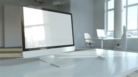 Modern Office Workspace With Blank Computer Screen Stock Illustration Illustration Of Monitor