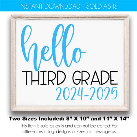 Blue First Day Of Third Grade Sign Hello 3rd Grade 2024 Sign First Day