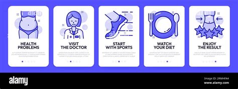 Mobile App Onboarding Screen Nutrition And Healthy Food Fitness Workout And Diet Vector
