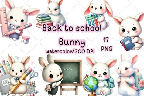 Back To School Bunny Watercolor Clipart Graphic By Shodesignsstore