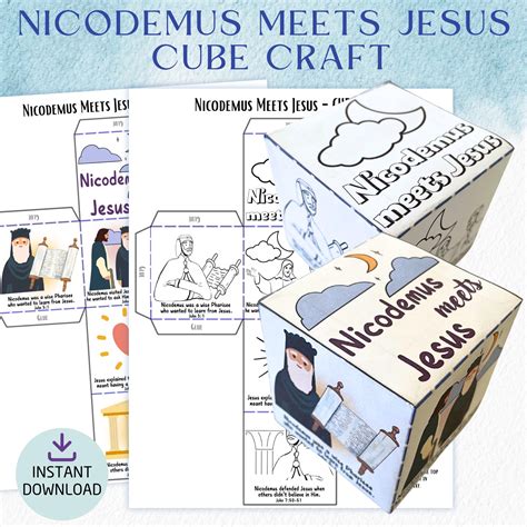 Printable Nicodemus Meets Jesus Sunday School Coloring Cube Craft