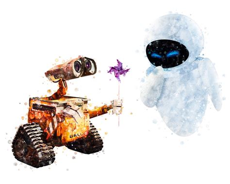 Wall E And Eve Art Print Wall E Eve Watercolor Poster Pixar Poster Wall
