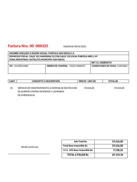 Factura De Servicio De Mantenimiento Pdf