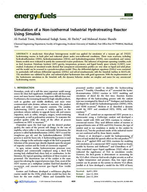 pdf simulation of a non isothermal industrial hydrotreating reactor
