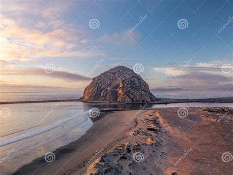 Aerial View Of Morro Rock Morro Bay At Sunset California Usa Stock