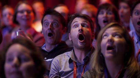 Surprised Audience With Expressive Faces Watching Theater Show Of