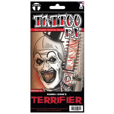 Terrifier 3 Art The Clown Chainsaw Temporary Tattoo Horror Slasher