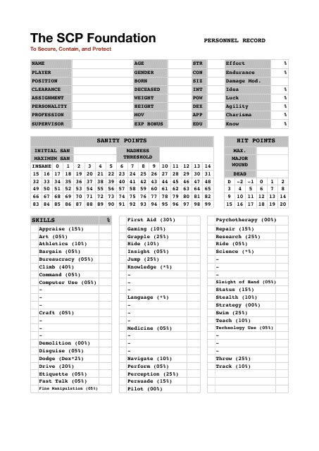 The Scp Foundation Character Sheet Download Printable Pdf Templateroller