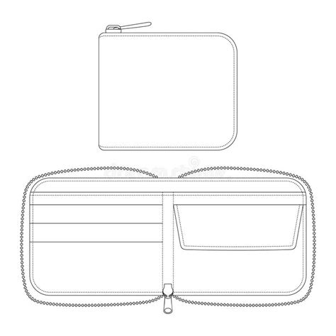 Template Pouch Wallet Vector Object Flat Design Outline Clothing Stock