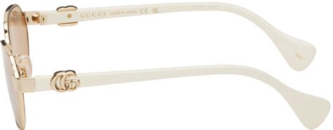 Gucci Gold And White Round Sunglasses Gucci