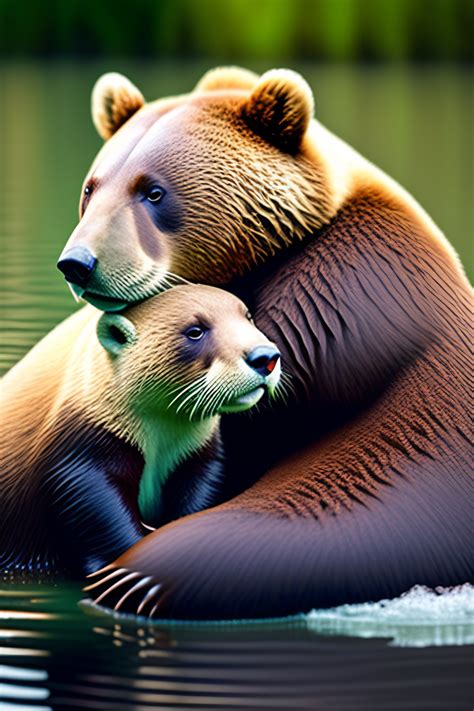 Lexica A Bear Cuddling An Otter With A Big Heart