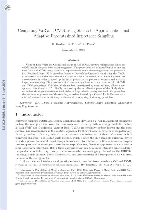 Pdf Computing Var And Cvar Using Stochastic Approximation And