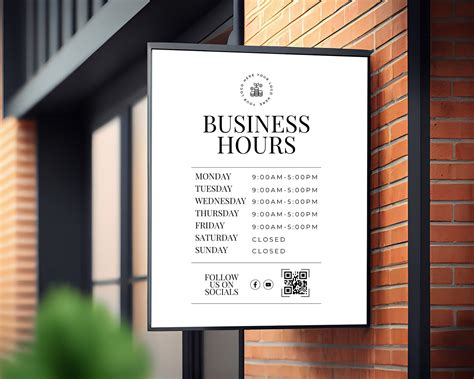 Business Hours Sign Editable Template Printable Small Business Sign