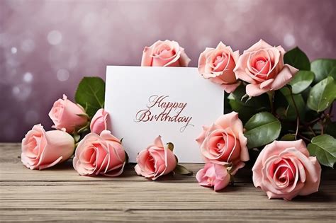 Premium Photo Roses Bouquet And Card Happy Birthday Celebration