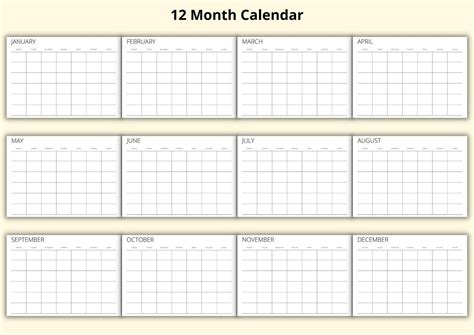 Blank Monthly Calendar Template 12 Month Calendar Pages Month At A