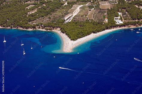 Golden Cape Beach Zlatni Rat On Island Brac Croatia From Air Stock