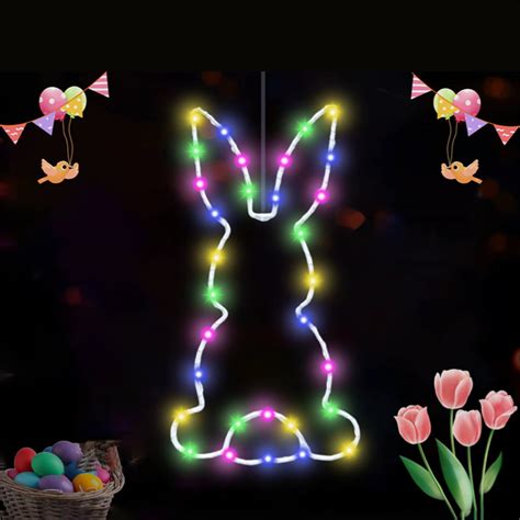 Wtgtog Easter Decoration Easter Tinted Window Lights Bunny Easter Eggs