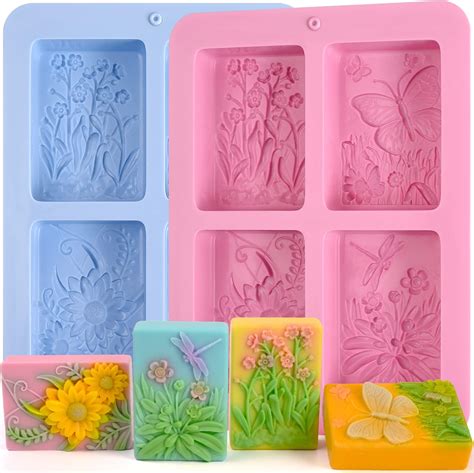 Tdhdike 4 Pack Rectangle Silicone Soap Moldsblue And Pink