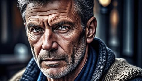 Portrait Of A Middle Aged Male Model Intricate Details Hdr