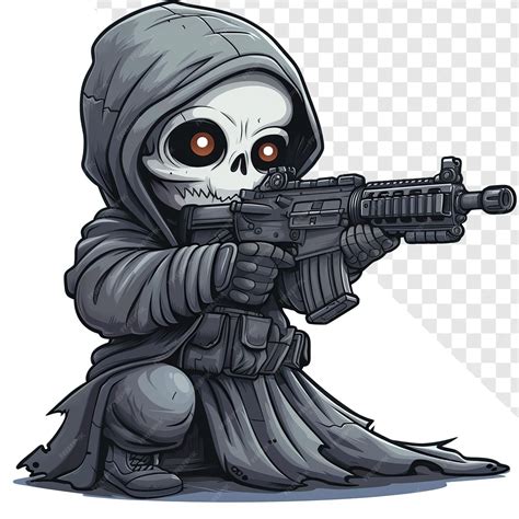 Premium Psd Grim Reaper With Machine Gun Vector Cartoon Art Isolated