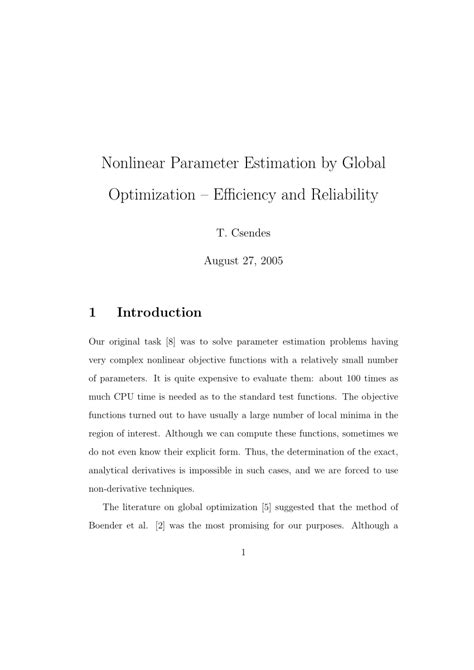 Pdf Nonlinear Parameter Estimation By Global Opitmization Efficiency And Reliability