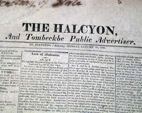 Rare 1820 St Stephens Alabama Newspaper