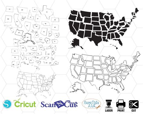 Usa Map Svg Usa State Svg Svg Cutting Files Silhouette Svg 50