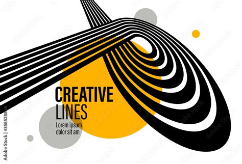 3d Black And White Lines In Perspective With Yellow Elements Abstract