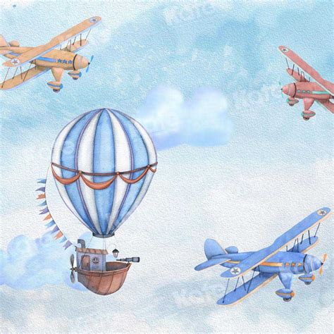 Kate Hot Air Balloon Plane Blue Sky Backdrop For Photography Katebackdrop