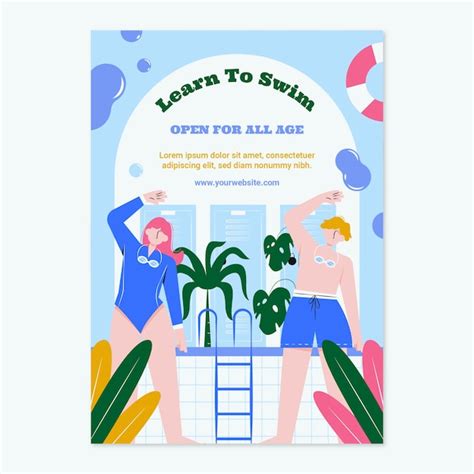 손으로 그린 수영 레슨 포스터 템플릿 무료 벡터