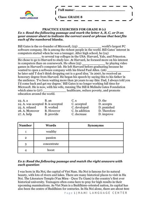 Practice Exercises For Grade 8 Practice Exercises For Grade 8 1 Ex