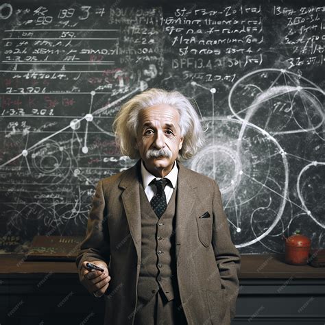Premium Photo Albert Einstein Stands In Front Of A Blackboard