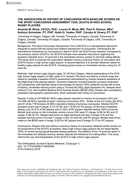 Pdf The Association Of History Of Concussion With Baseline Scores On