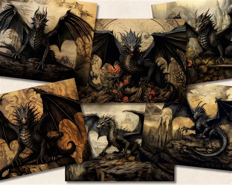 Vintage Dragon Junk Journal Kit Fantasy Collage Mythical Dragon
