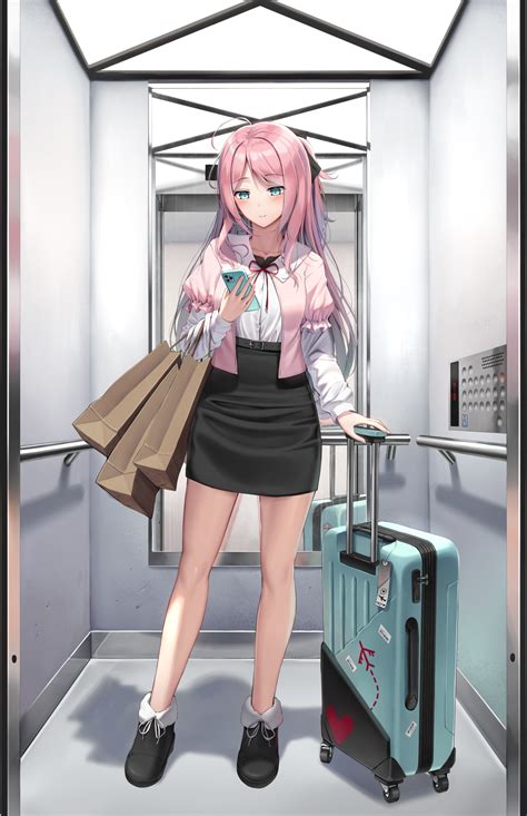Safebooru 1girl Bag Bangs Bare Legs Belt Buckle Blue Eyes Blush