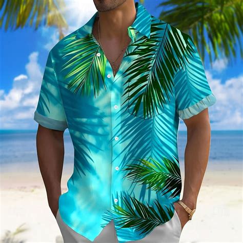 Mens Leaf Tropical Plants Summer Hawaiian Shirt Button Up Shirt Aloha
