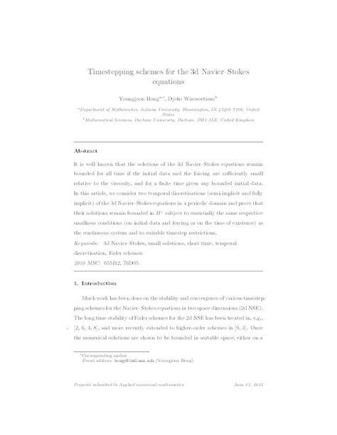 Timestepping Schemes For The 3d Navier Stokes Equations