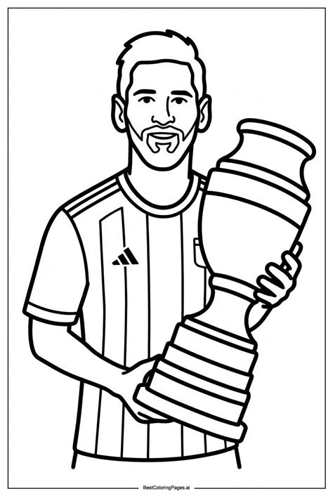 Messi Holding Trophy Coloring Page Free Printable Bestcoloringpages Ai